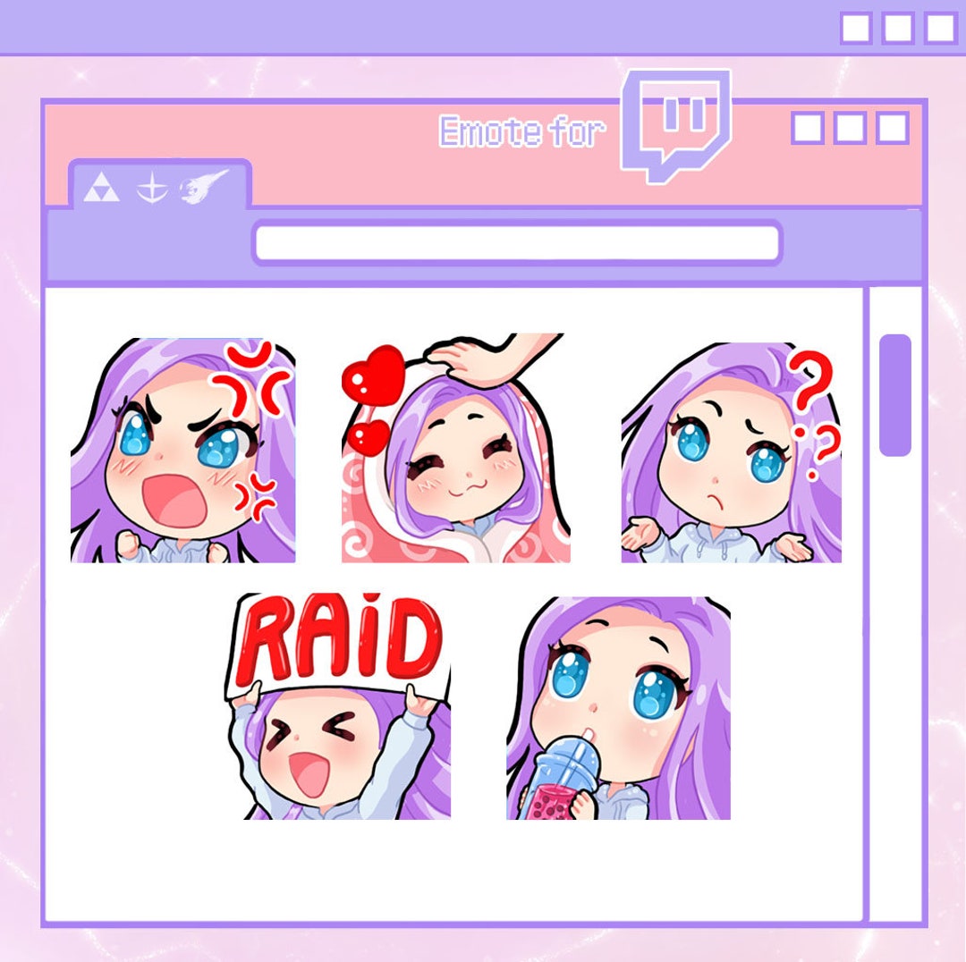 Purple Hair Blue Eyes Emote for Twitch or Discord Pack 2 - Etsy