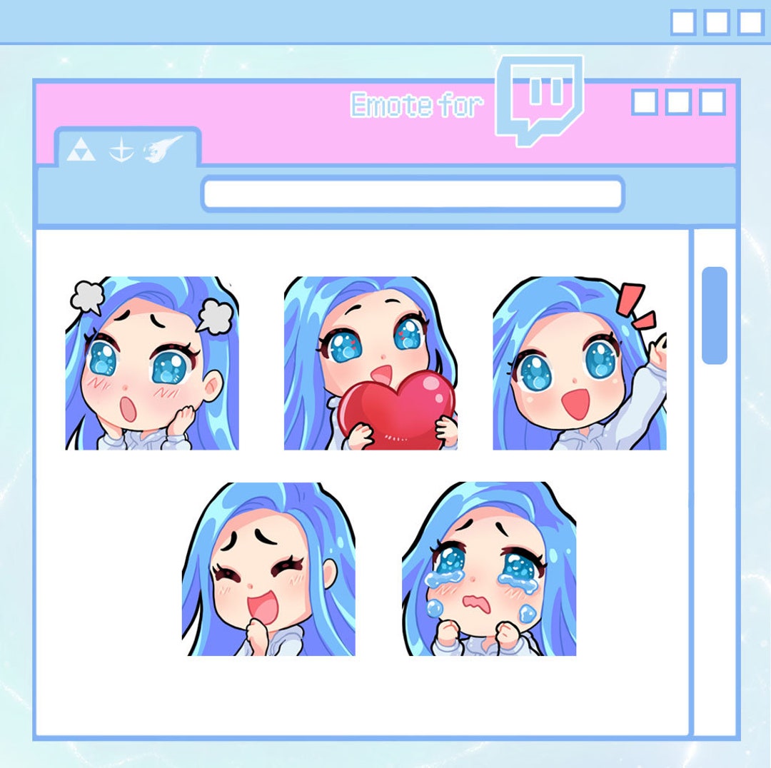Blue Hair Blue Eyes Emote for Twitch or Discord Pack 1 - Etsy