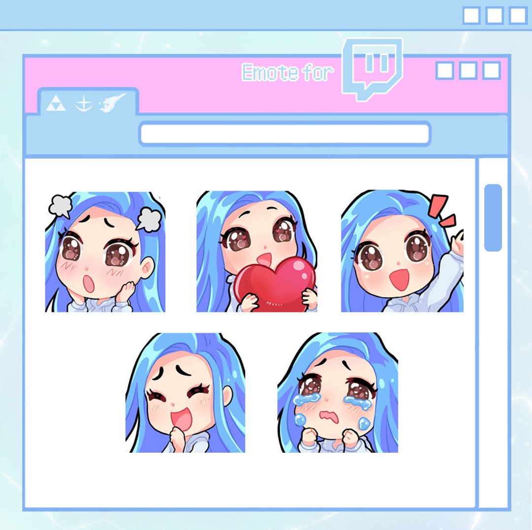 Blue Hair Brown Eyes Emote for Twitch or Discord Pack 1 - Etsy