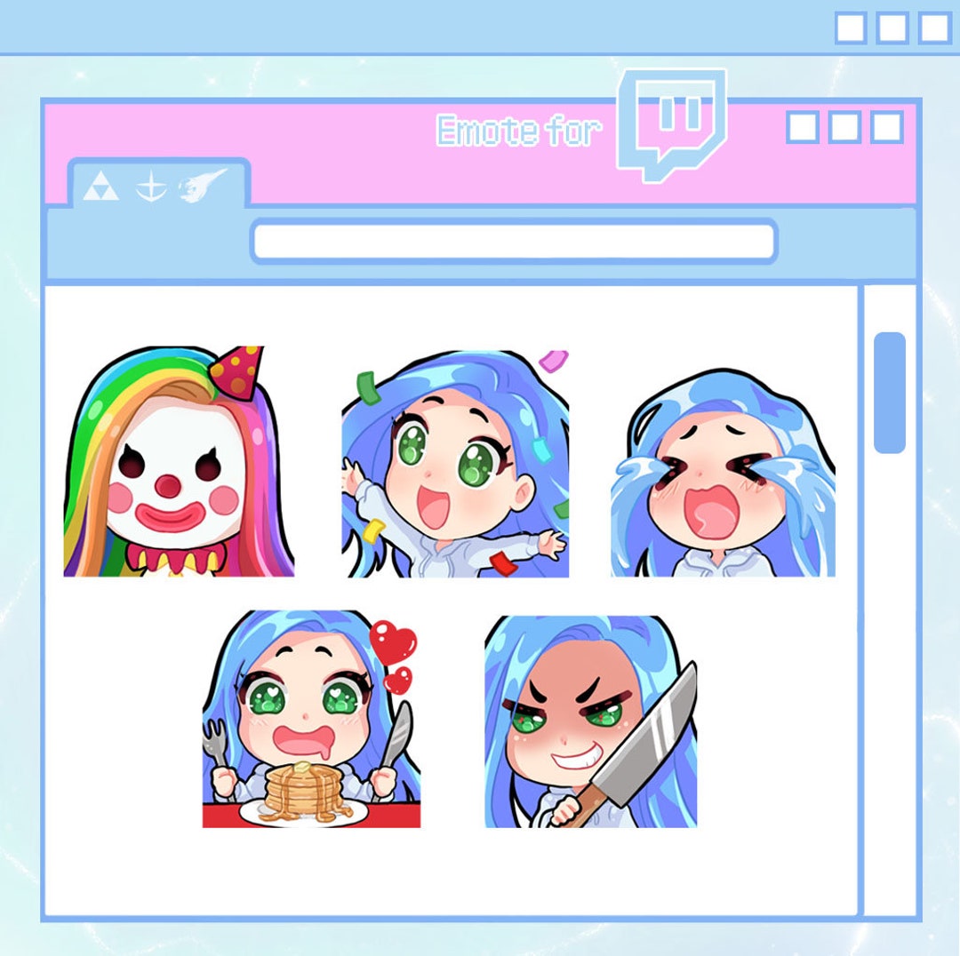 Blue Hair Green Eyes Emote for Twitch or Discord Pack 5 - Etsy