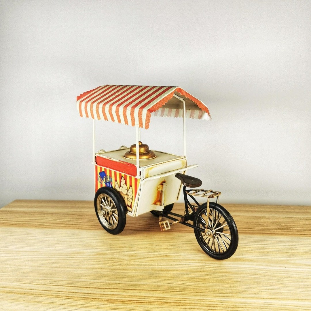 Vintage Hand-painted Metal Ice Cream Cart - Unique Decorative Object ...