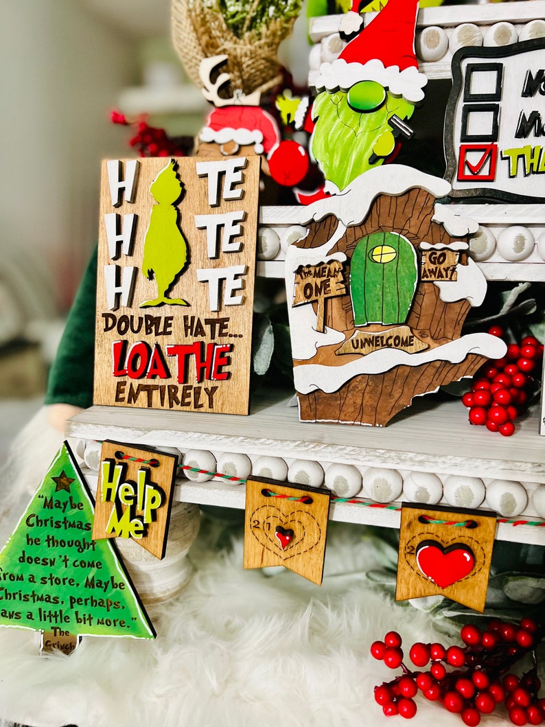 GRINCH Tiered Tray Svgchristmas Svglaser Readyglowforge - Etsy