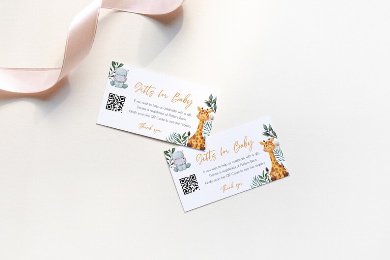 Safari 3.5x2 Baby Shower QR Code Gift Registry Card , QR Code Gift ...