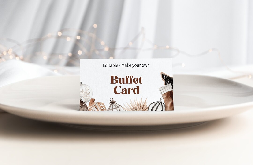Rustic Christmas Buffet Card, Christmas Food Cards, Christmas Editable ...