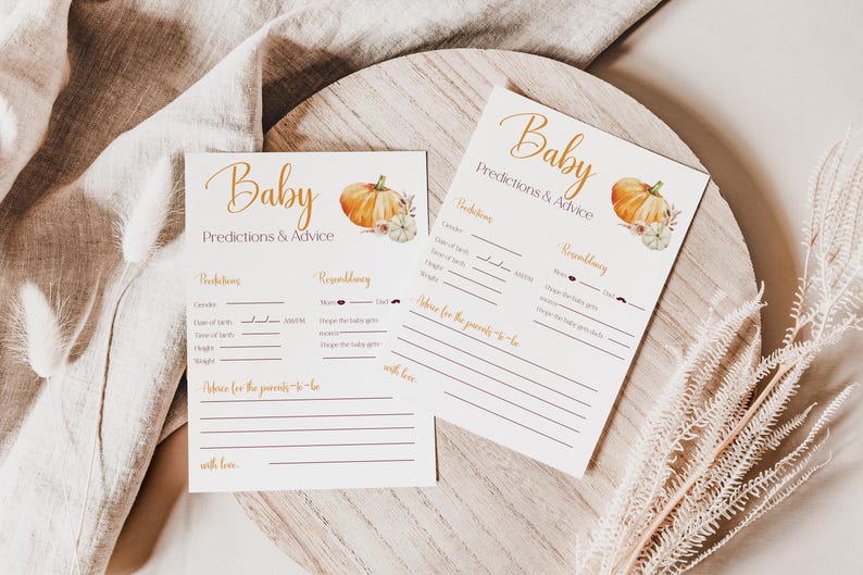 Floral Pumpkin Baby Shower Games Advice and Predictions Game Card ...