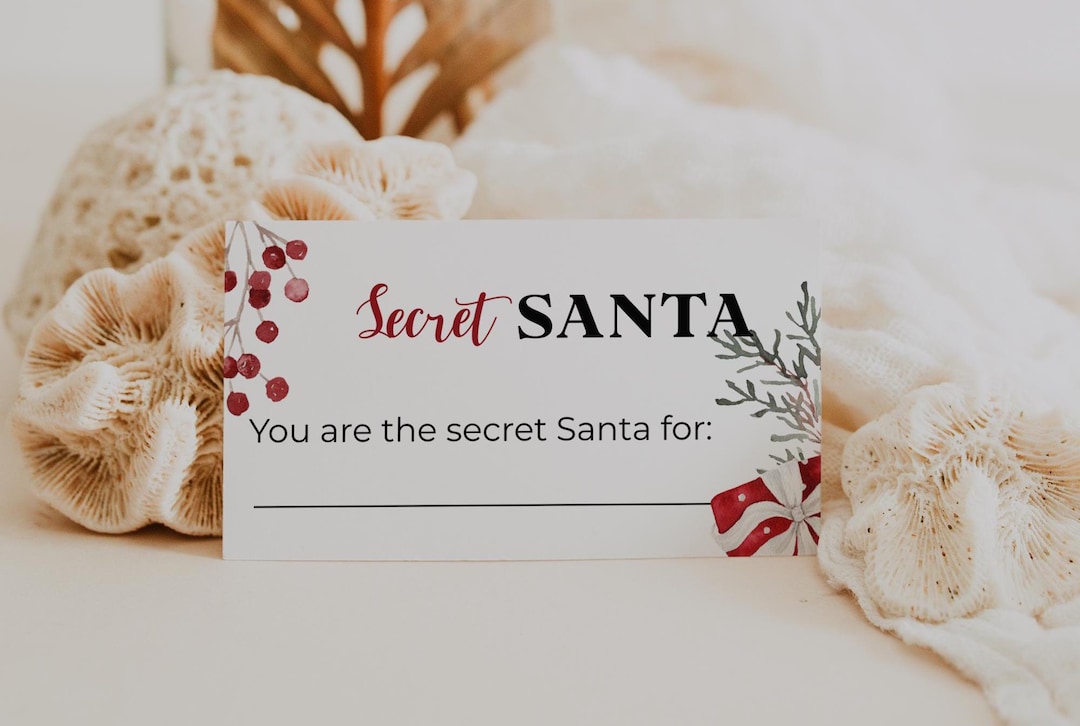 White and Red Christmas Secret Santa Card , Editable Secret Santa Card ...