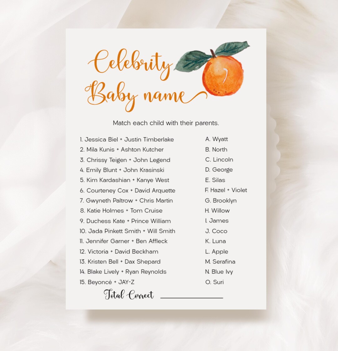 Little Cutie Baby Shower Games Celebrity Baby Name Game Card , Editable ...