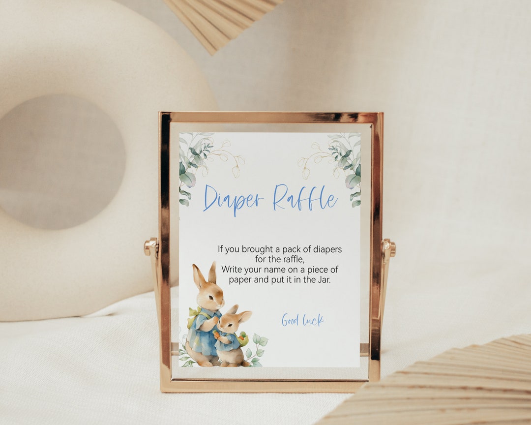 Cute Bunny Baby Shower Diaper Raffle Signs and Card , Editable Diaper ...