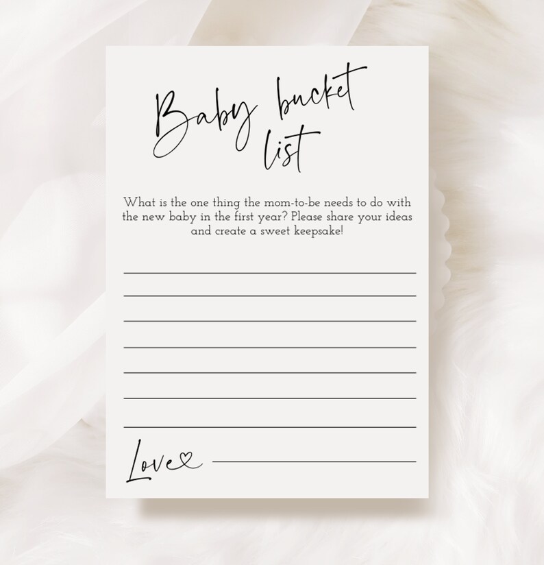 Modern Minimalist Baby Shower Baby Bucket List Game Card , Editable ...