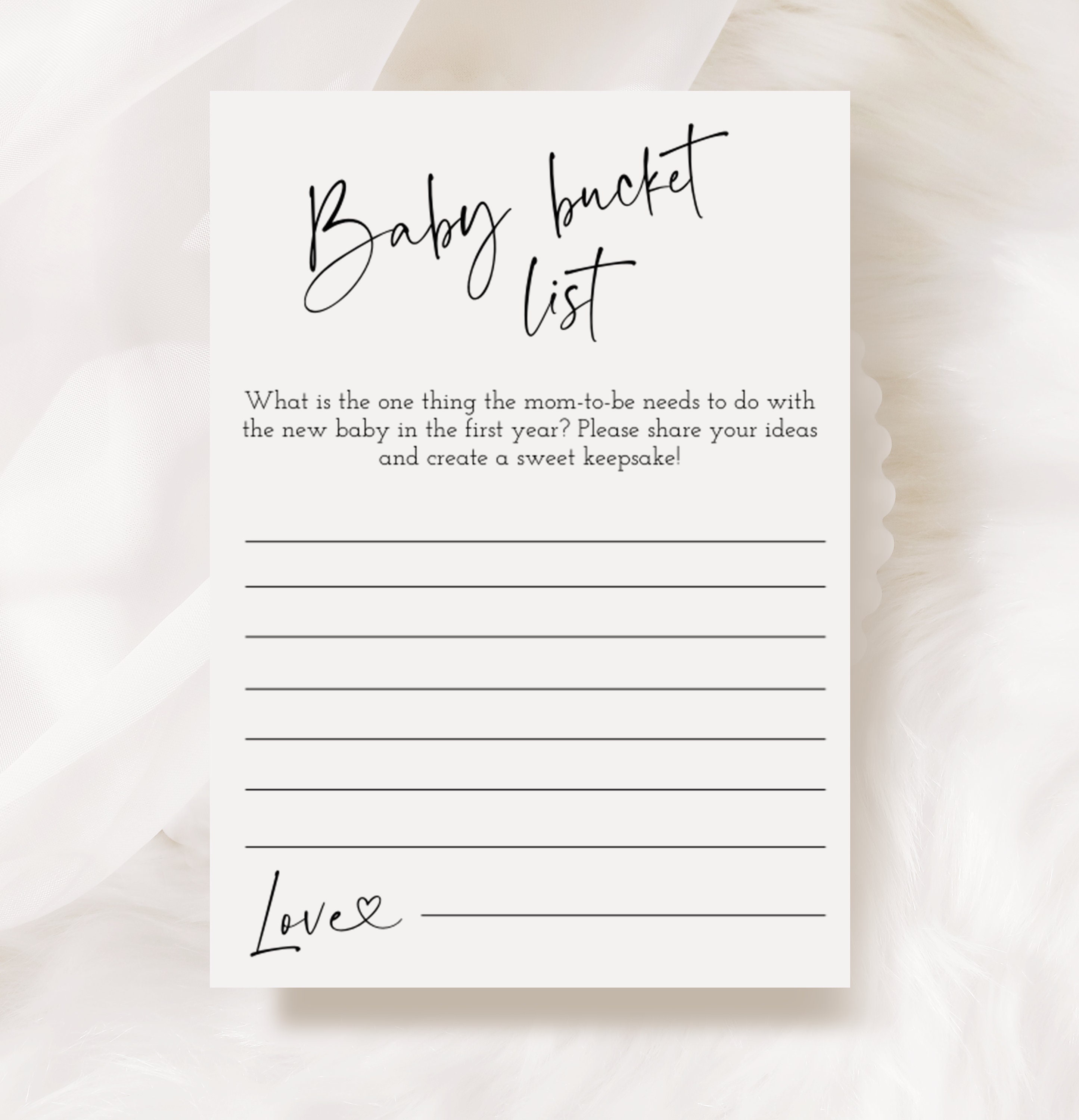 Modern Minimalist Baby Shower Baby Bucket List Game Card , Editable ...