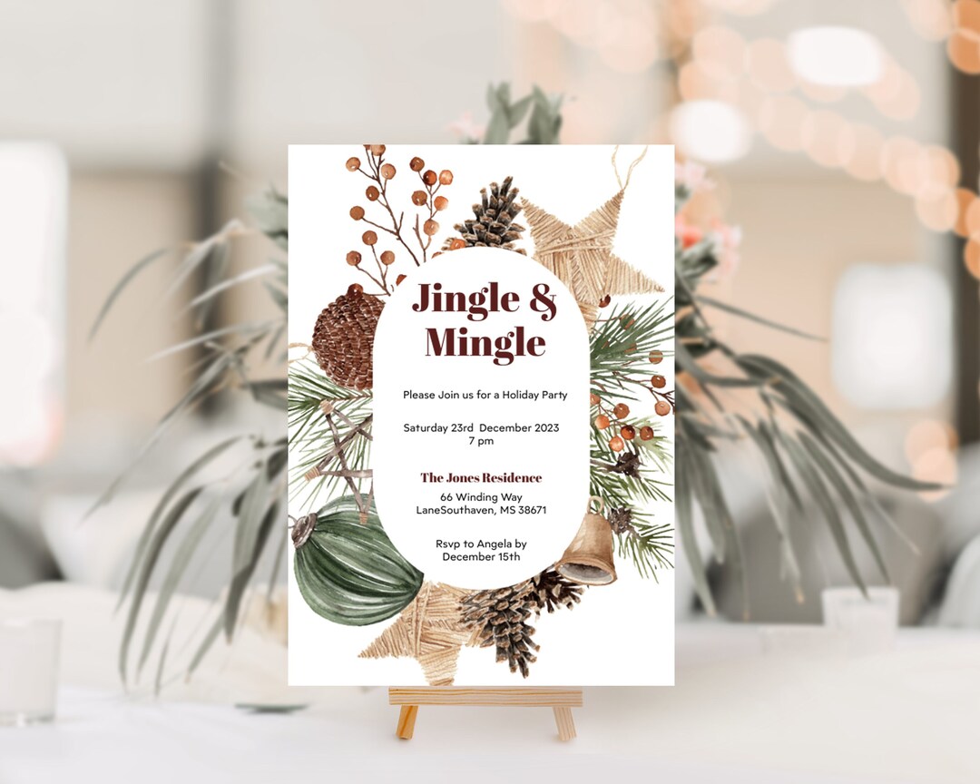 Rustic Christmas Party Invitation Template, Instant Download, Modern ...