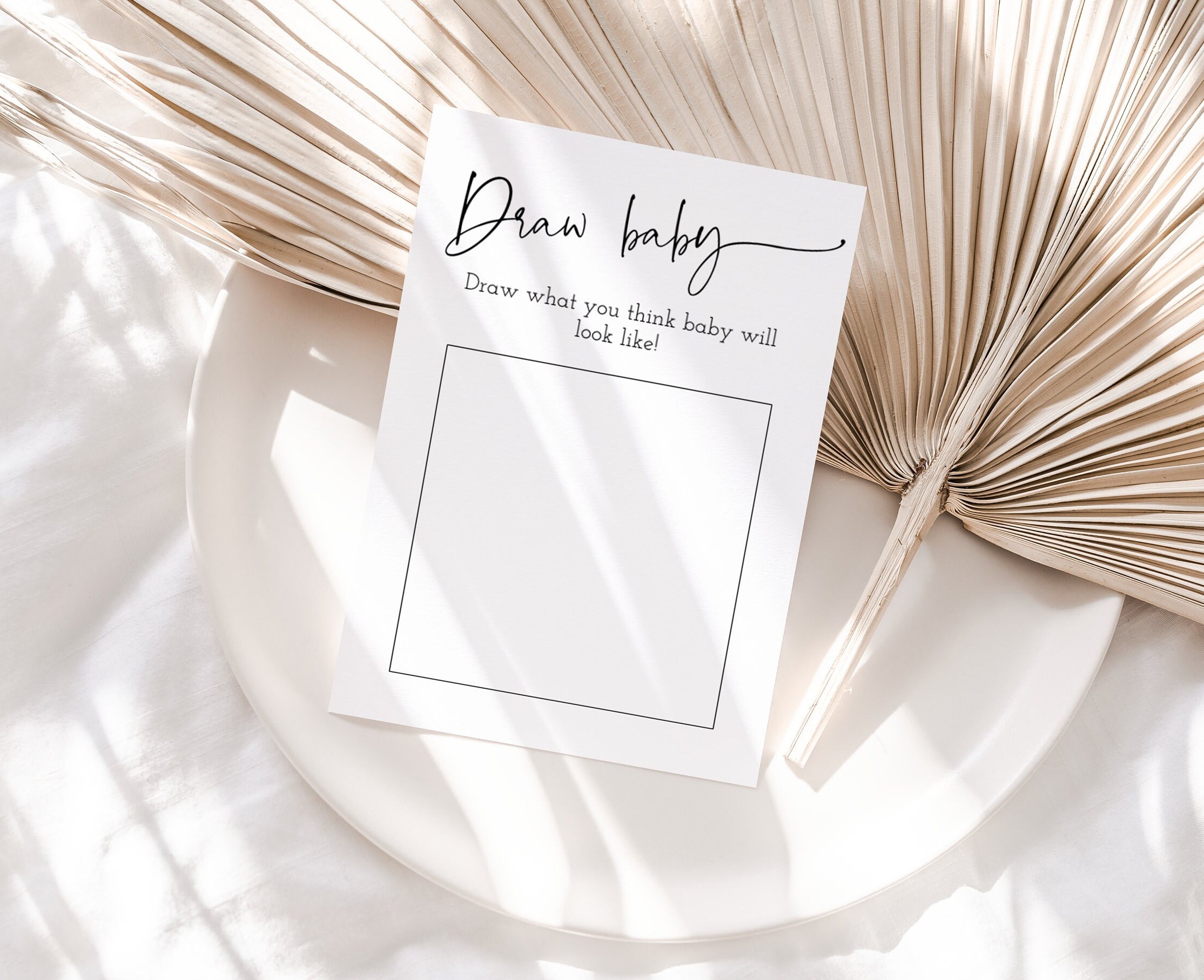 Modern Minimalist Baby Shower Draw Baby Game Card , Editable Draw Baby ...