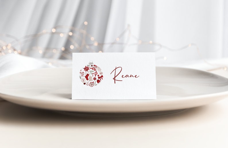 White Christmas Editable Name Card, Instant Download, Modern Christmas ...