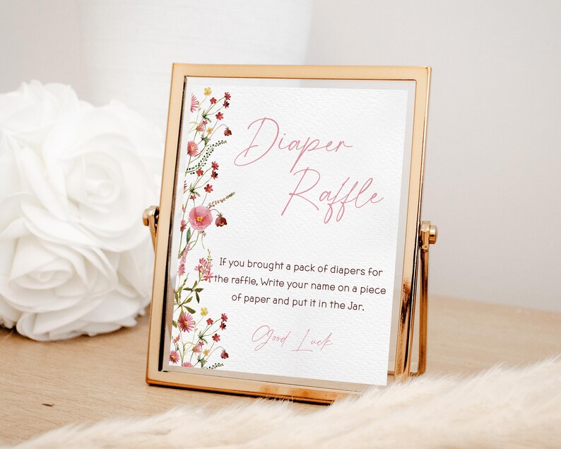 Pink Widflower Baby Shower Diaper Raffle Signs and Card ,baby Shower ...