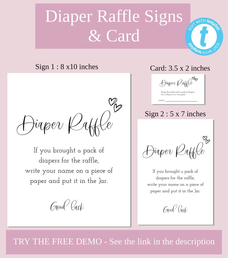 Modern Calligraphy Baby Shower Diaper Raffle Signs and Card, Baby ...