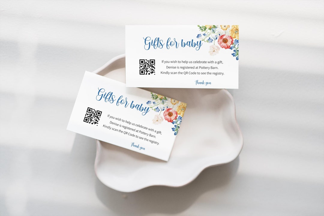 Bright Floral 3.5x2 Baby Shower QR Code Gift Registry Card , QR Code ...