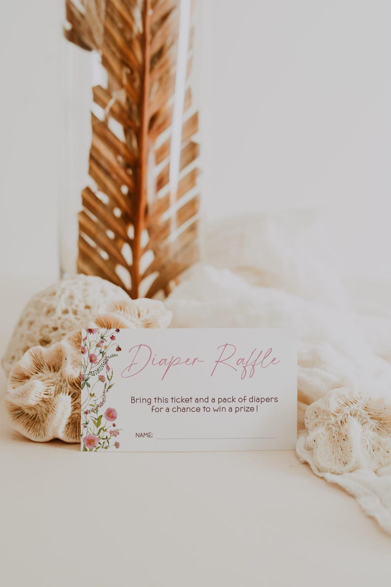 Pink Widflower Baby Shower Diaper Raffle Signs and Card ,baby Shower ...
