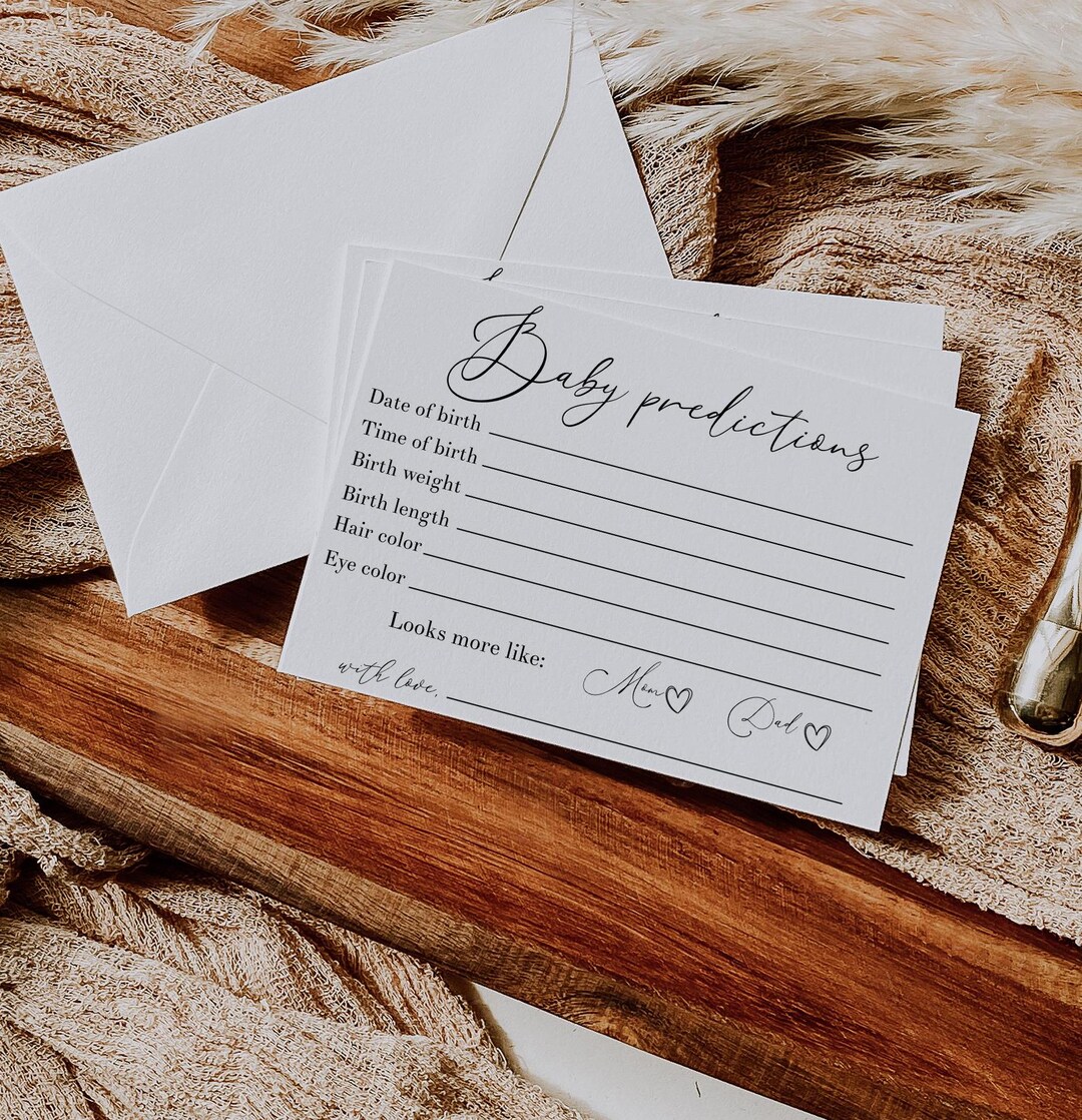 Modern Calligraphy Baby Shower Predictions Game Card , Editable ...