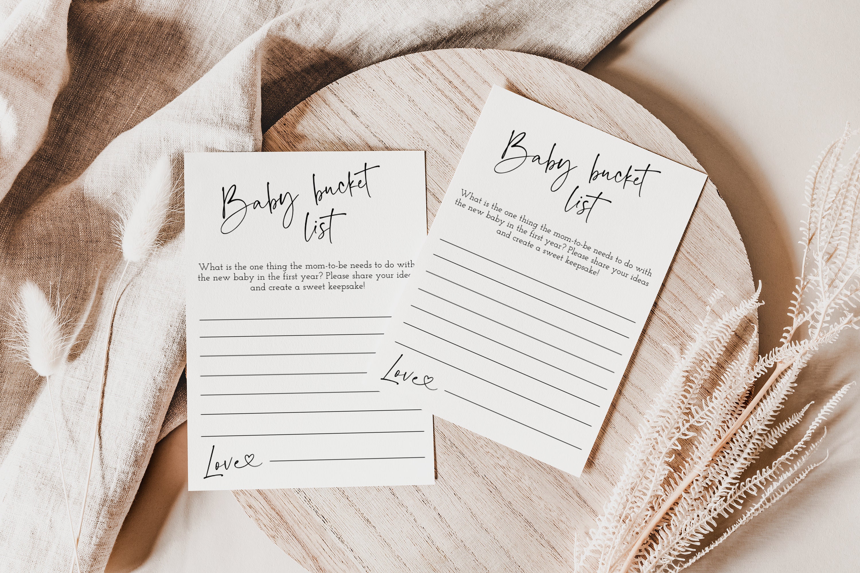 Modern Minimalist Baby Shower Baby Bucket List Game Card , Editable ...