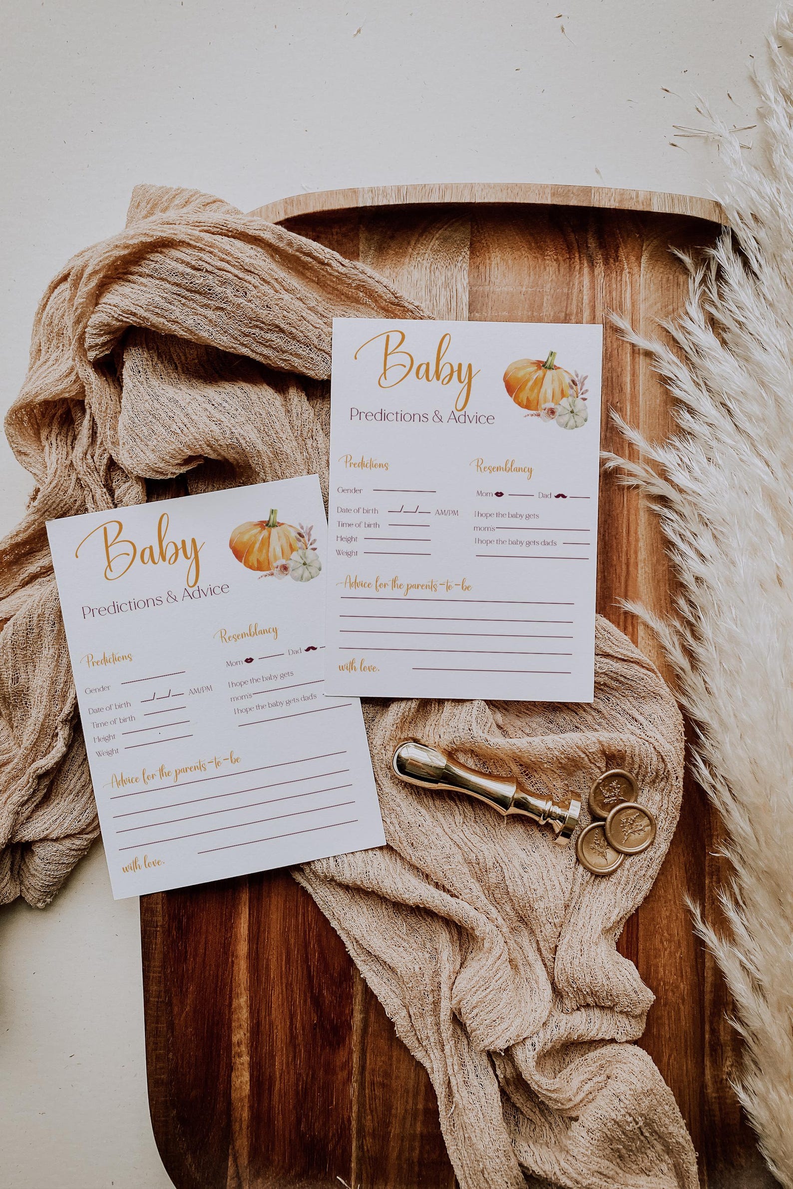 Floral Pumpkin Baby Shower Games Advice and Predictions Game Card ...