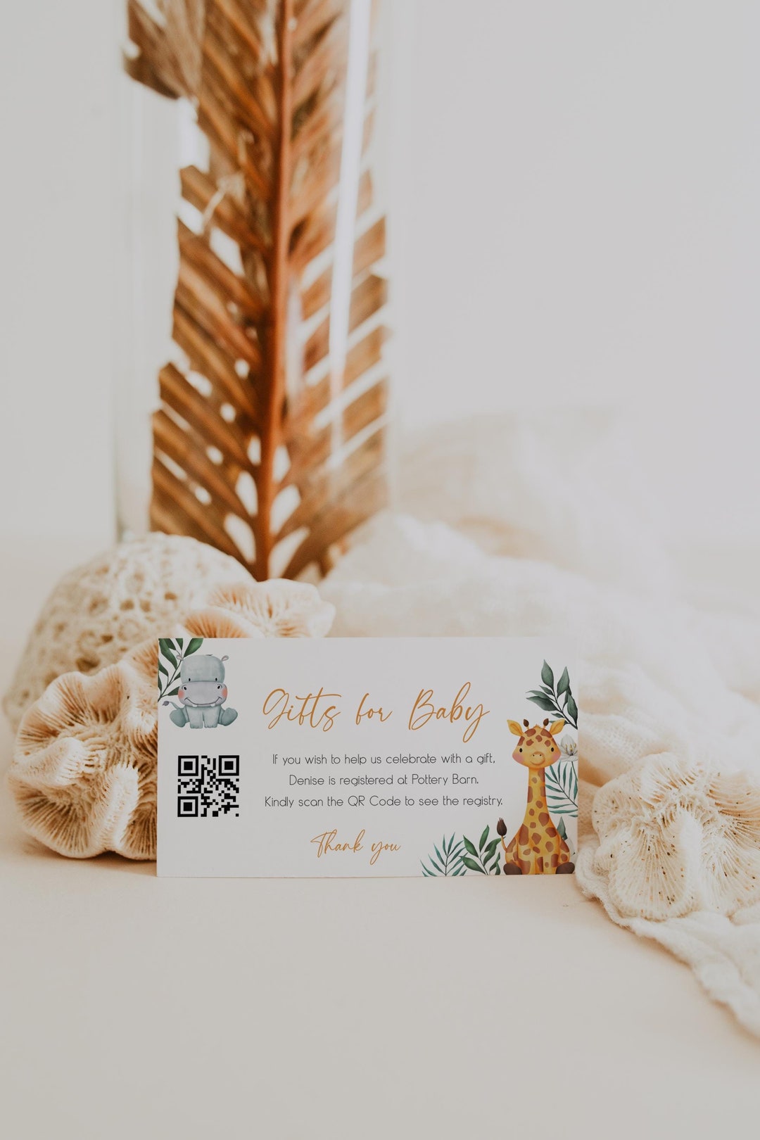 Safari 3.5x2 Baby Shower QR Code Gift Registry Card , QR Code Gift ...