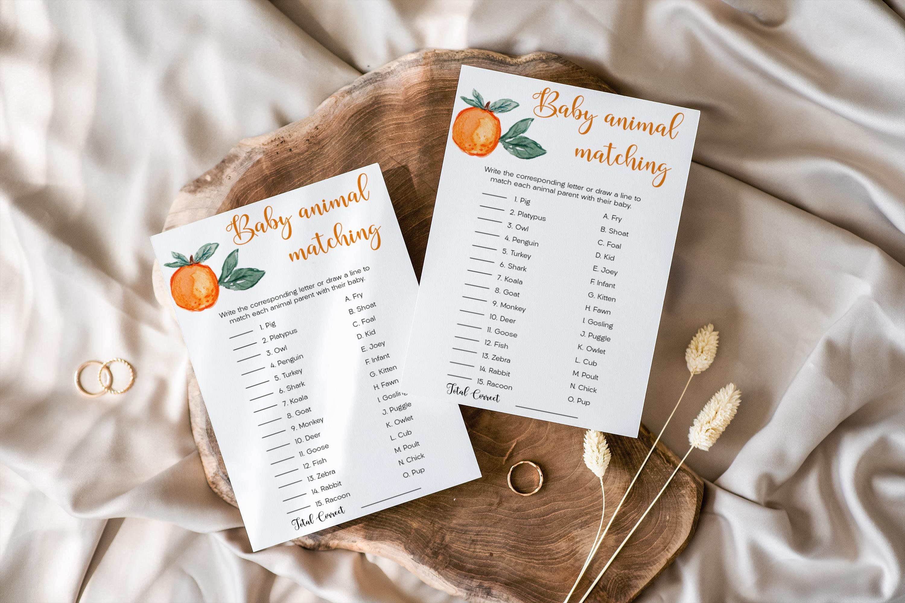 Little Cutie Baby Shower Games Baby Animal Matching Game Card ...