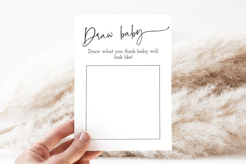 Modern Minimalist Baby Shower Draw Baby Game Card , Editable Draw Baby ...