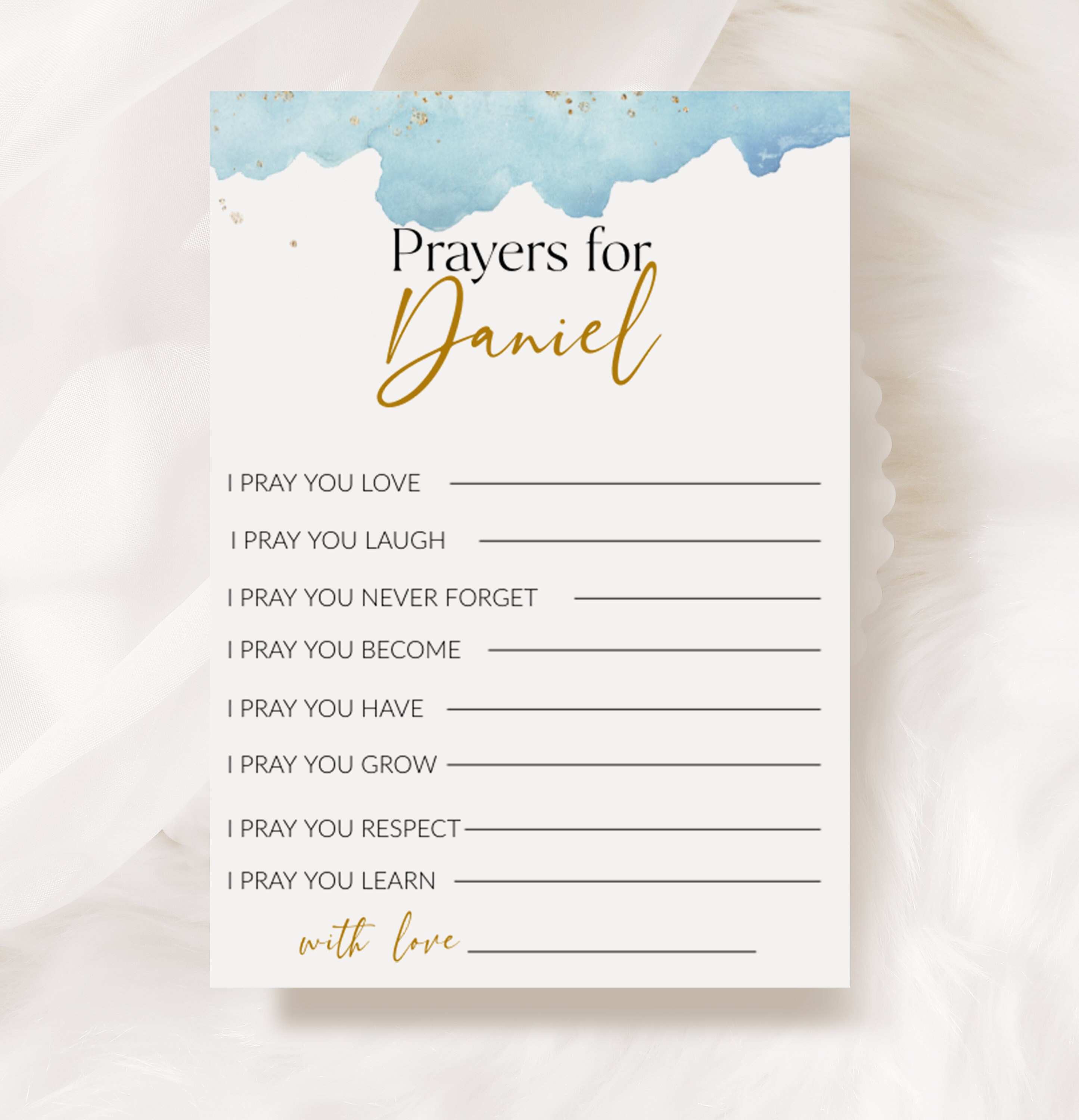 Blue Watercolor Baptism Prayer Card ,baptism Prayer Card, Baptism ...