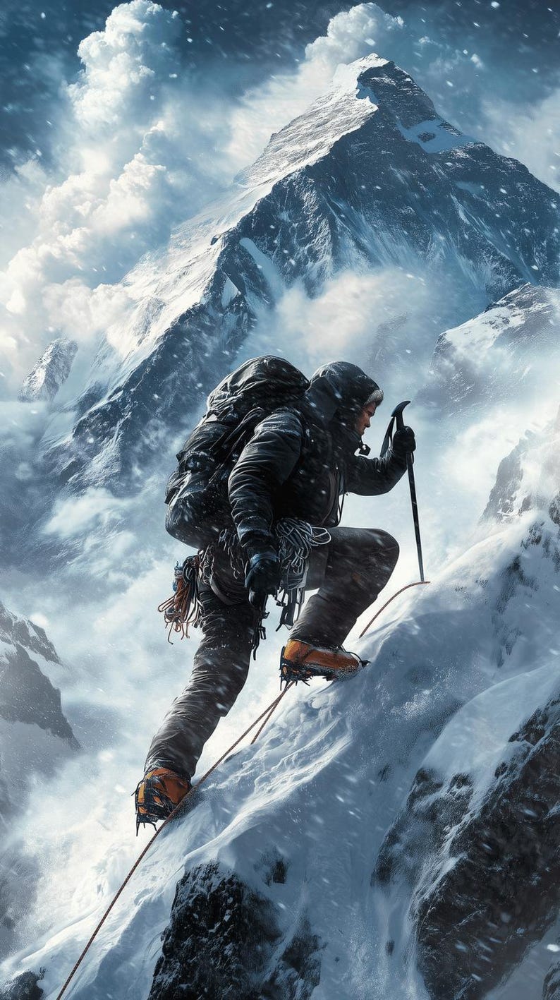 Realistic Climber Scaling Mount Everest Poster – 2856x5095 Px, 300 DPI ...