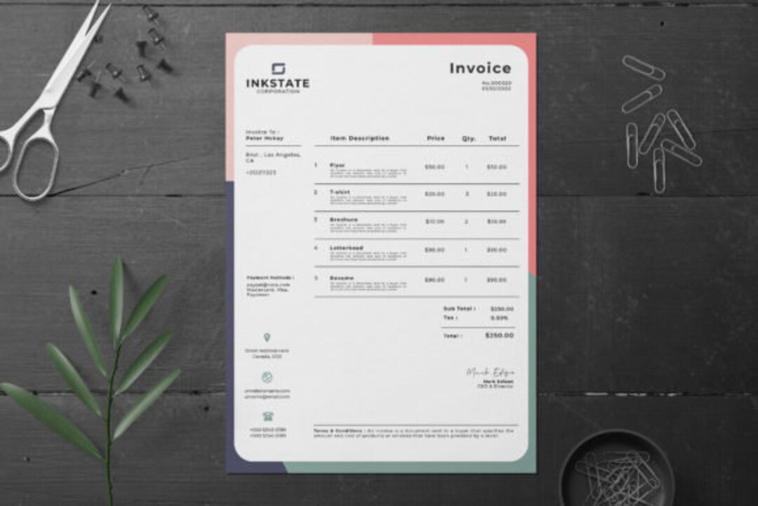 5 Digital Invoice Templates -- Etsy Invoice Template - Business Invoice ...