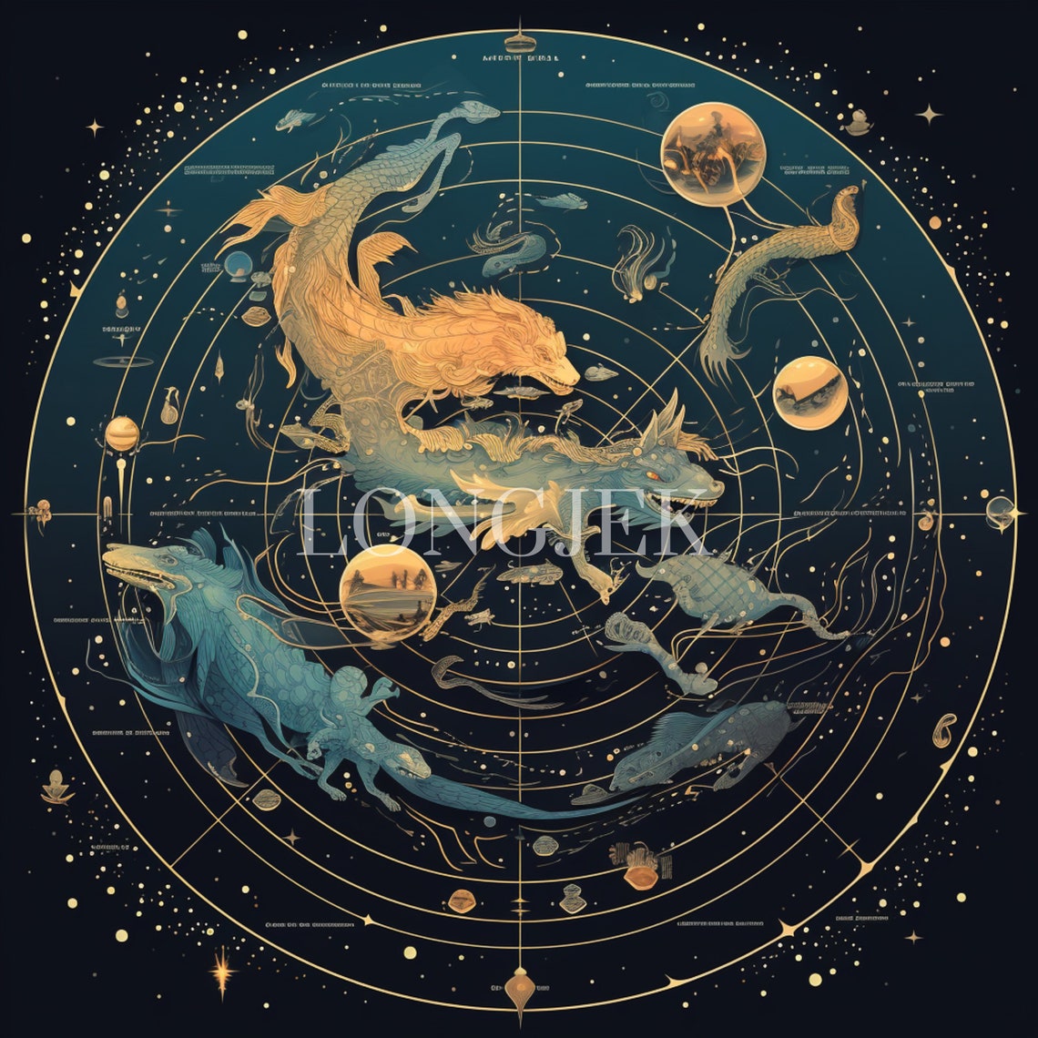 Constellation Map of Mythological Creatures Digital Printable Poster ...