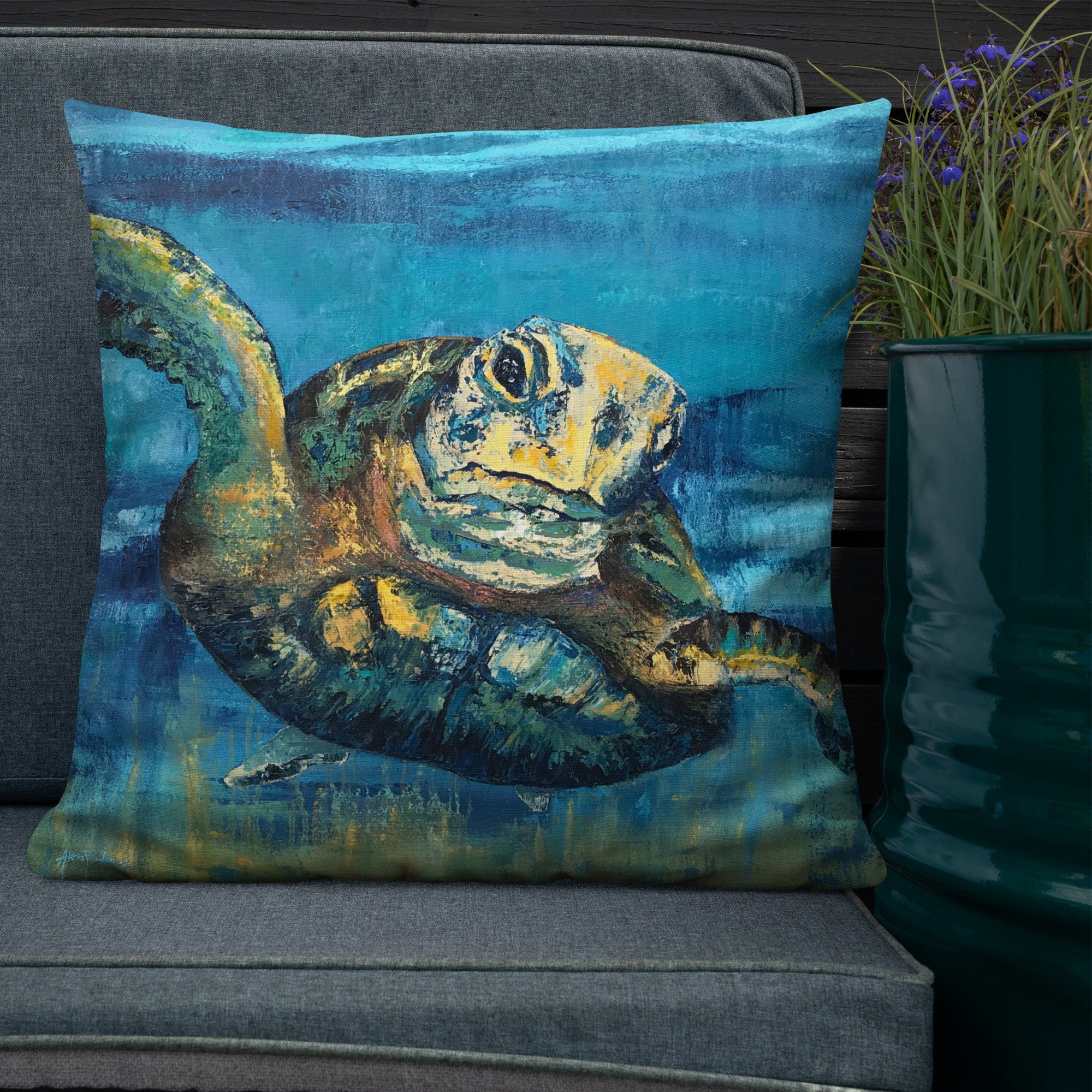 SEA TURTLE PILLOW, Ocean Theme Pillow, Turtle Lover Gift, Art Print ...