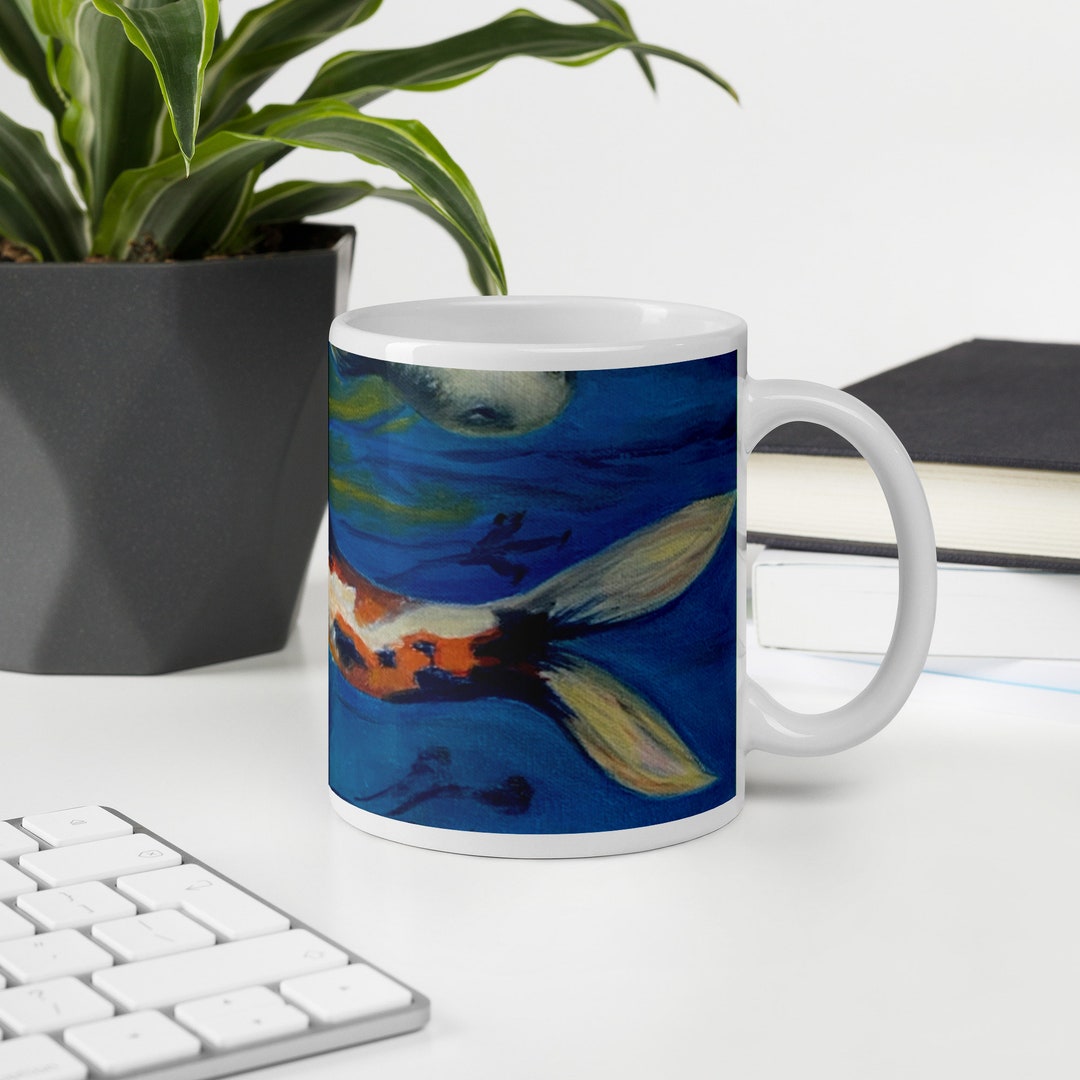 White Glossy Mug With Original Art of Althia Prinsloo, Koi Fish Mug - Etsy