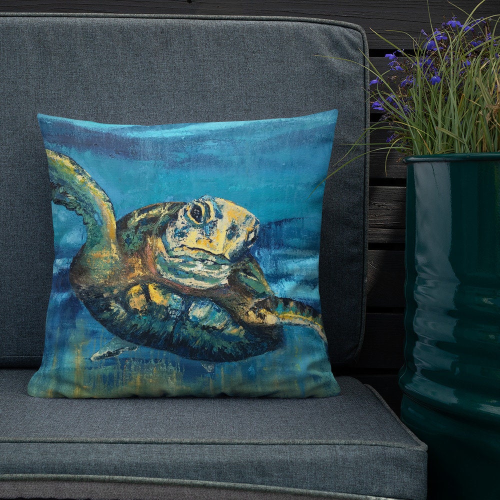 SEA TURTLE PILLOW, Ocean Theme Pillow, Turtle Lover Gift, Art Print ...