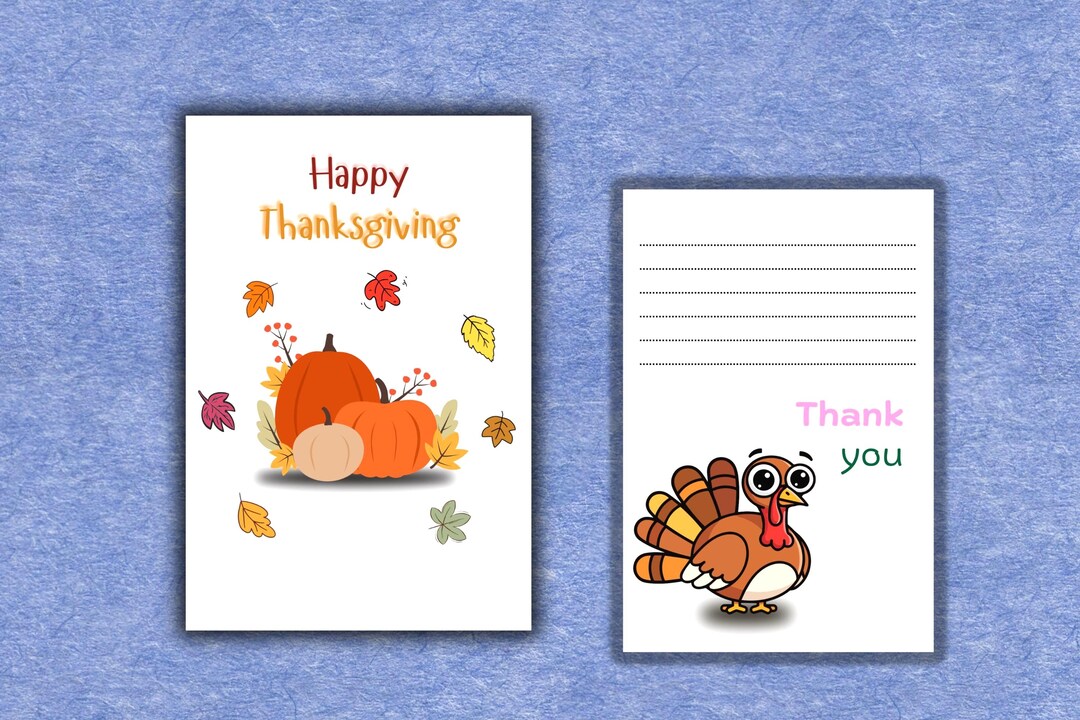 Set of 2 Thanksgiving Cards – Printable Pumpkin & Turkey Designs, Fall ...