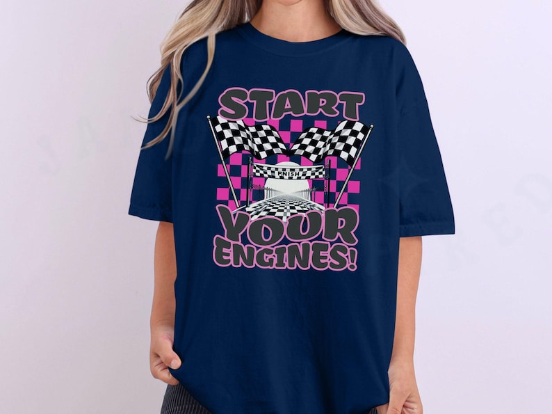 Car Racing Retro Vintage T-shirt Start Your Engines Checkered Flag ...