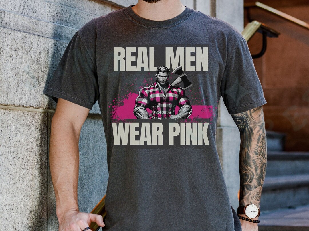 Real Men Wear Pink Comfort Colors Tshirt Muscle Pink Plaid Graphic Tee ...