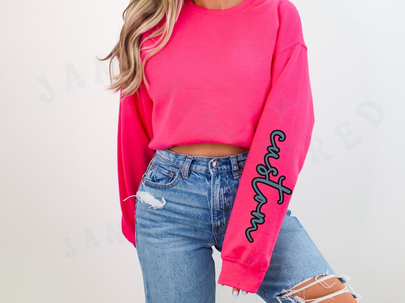 Custom Cursive Sleeve Text Word Sweatshirt Personal Statement ...