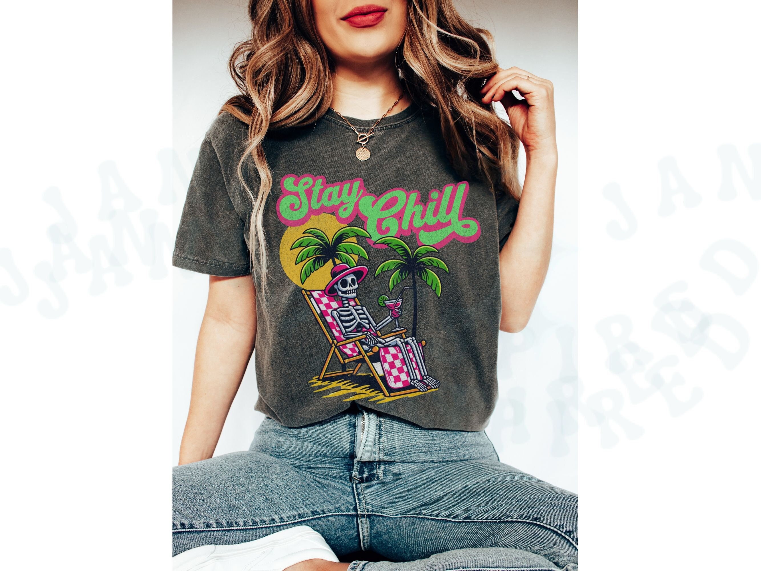 Stay Chill Skeleton Retro Tshirt Summer Comfort Colors Beachwear ...