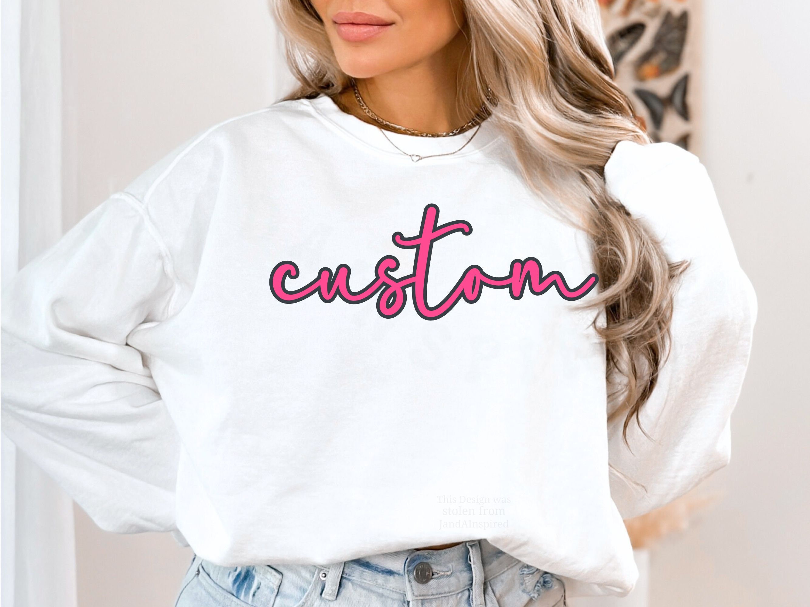 Custom Script Word Comfort Colors Sweatshirt Cursive Chic Outline Two ...