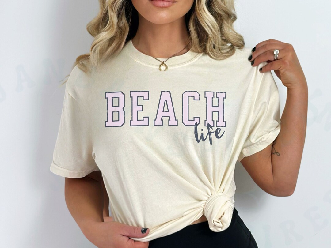 Beach Life Coastal T-shirt Distressed Vintage Style Tee Vacation Casual ...