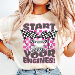 Car Racing Retro Vintage T-shirt Start Your Engines Checkered Flag ...