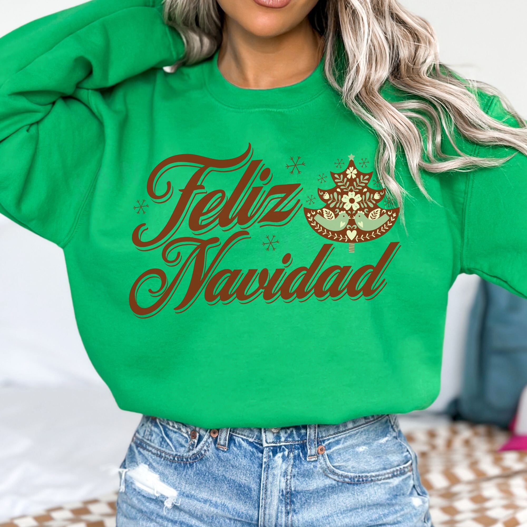 Feliz Navidad Unique Cursive Spanish Christmas Tree Graphic - Etsy