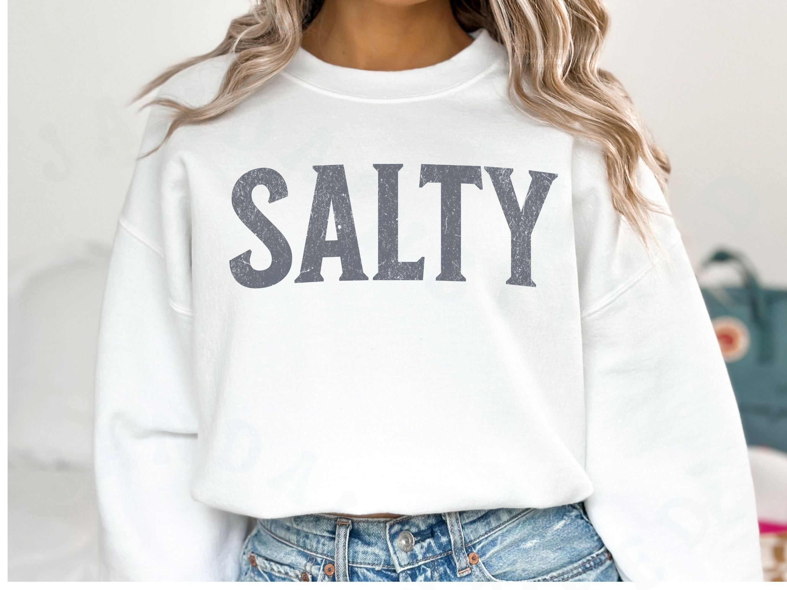 Salty Sweatshirt Vintage Beach Gildan Sweater Edgy Nostalgic Distressed ...