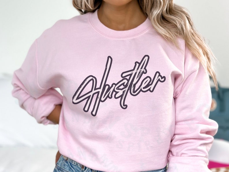 Hustler Mode Stylish Sweatshirt Black Pink Cursive Top Playful and ...
