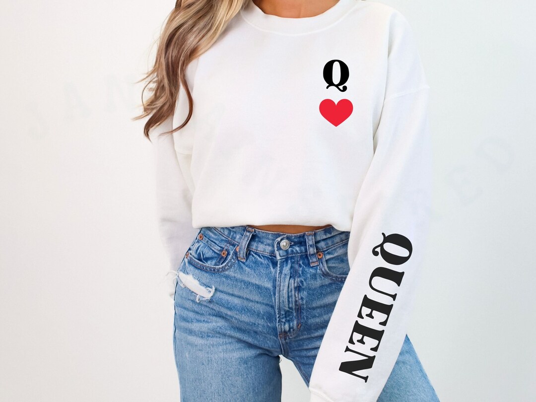 Queen Card Heart Sleeve Sweatshirt for Women Royal Style Elegant Bold ...