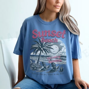 Sunset Beach Summer T-shirt Comfort Colors Unisex Vacation Travel Top ...