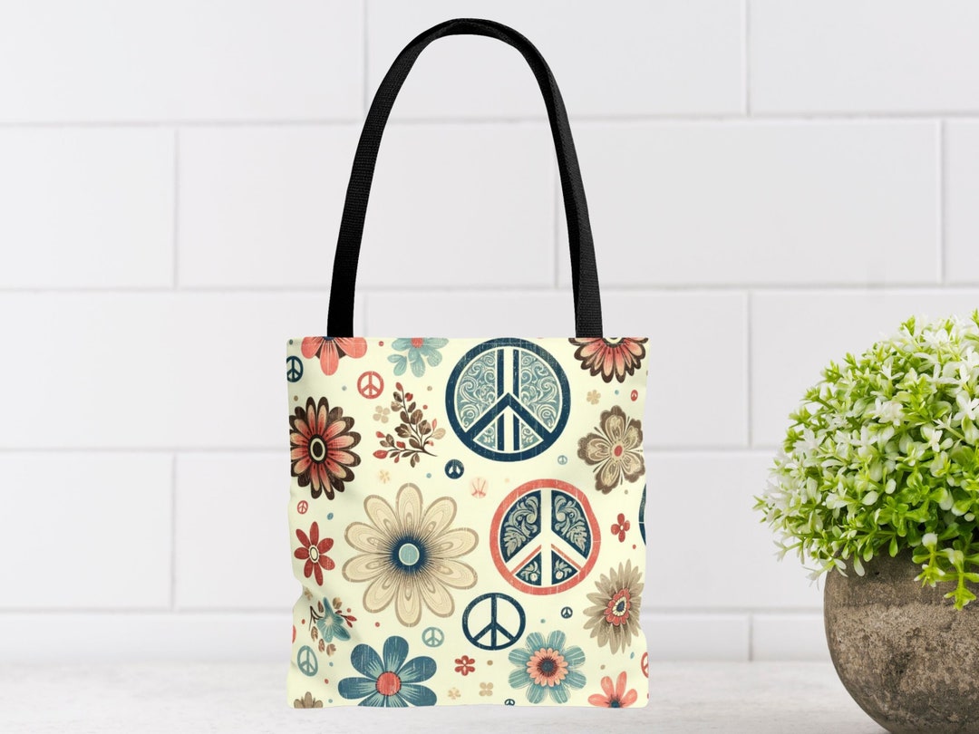 Floral Peace Hippie Style Handbag Pastel Retro Vintage Tote Peace ...