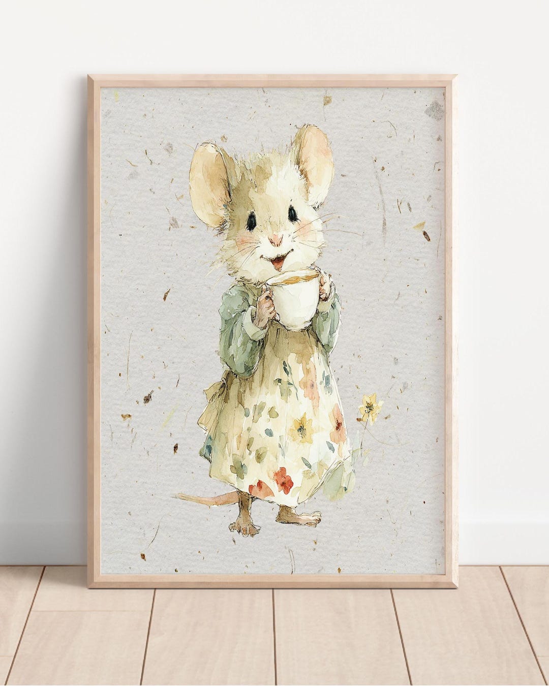 Vintage Storybook Mouse Nursery Wall Art, Soft Watercolor Woodland ...