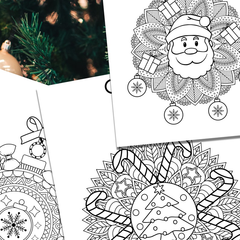 Mandala Christmas Coloring Pages - Etsy